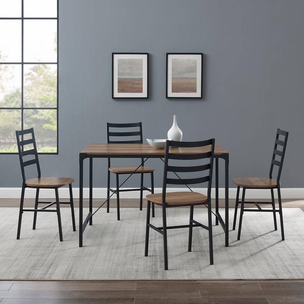 Welwick Designs 5-Piece Reclaimed Barnwood Industrial Angle Iron Dining ...