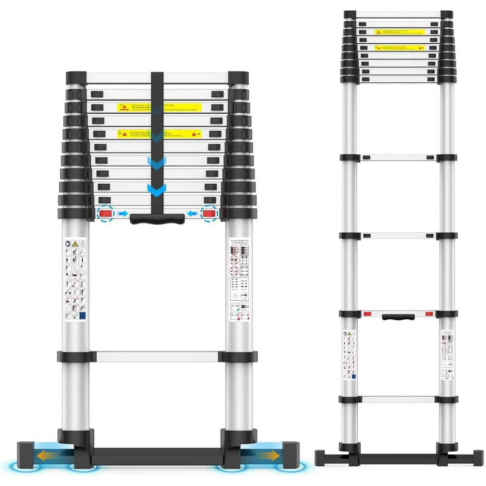 KIWDZFU 15.5ft Aluminum Telescoping Ladder with Stabilizers, Slow ...