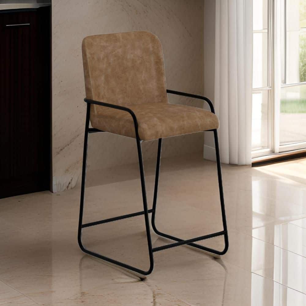 Benjara Suze Cognac Brown and Black Wood Frame Barstool Chair with ...