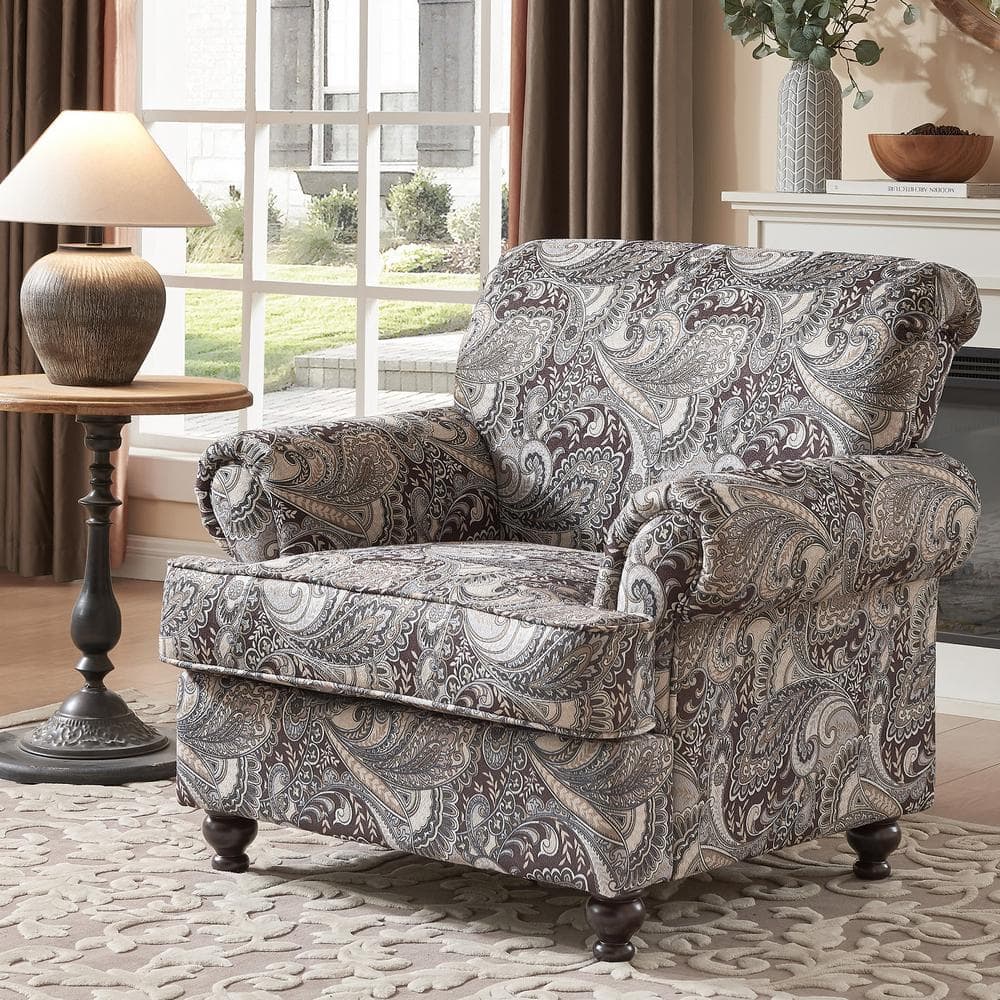 Morden Fort Classic Paisley Flora Chenille Accent Rolled Arm Chair with ...