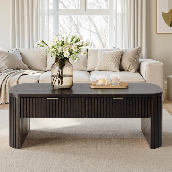 JAYDEN CREATION Damari 46.5 in. Black Rectangle Wood Coffee Table with ...