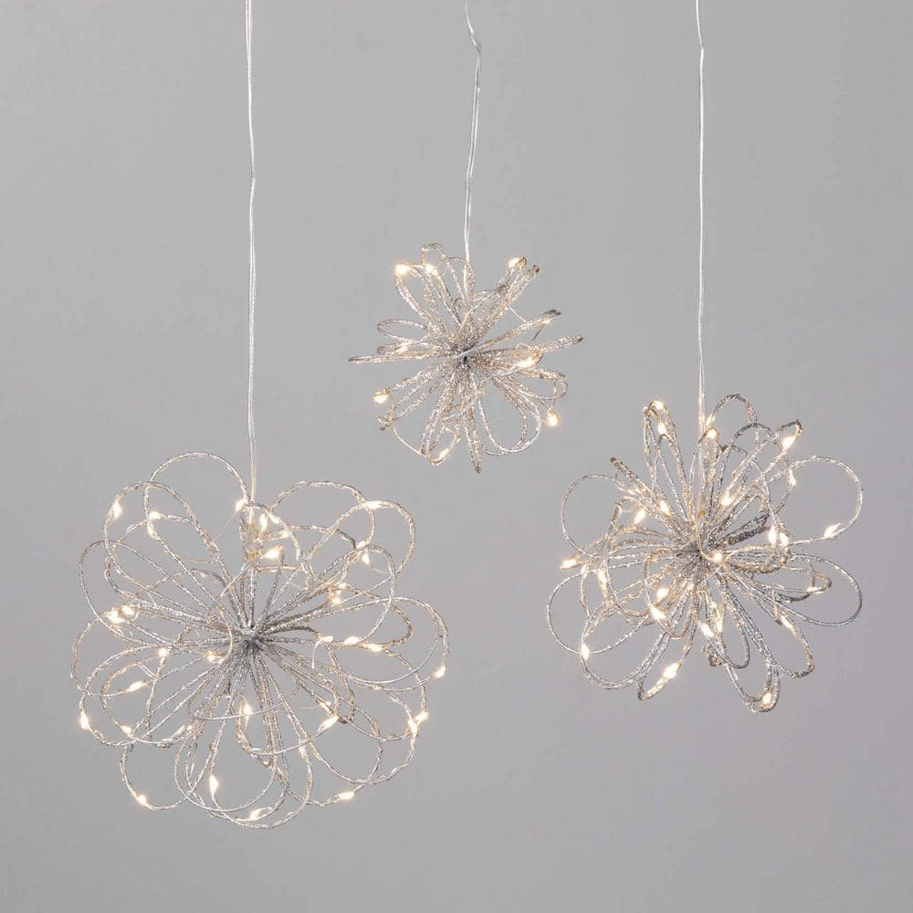 SULLIVANS 6.5", 5.5" & 4" Christmas Lighted Silver Swirl Balls Set of 3 ...