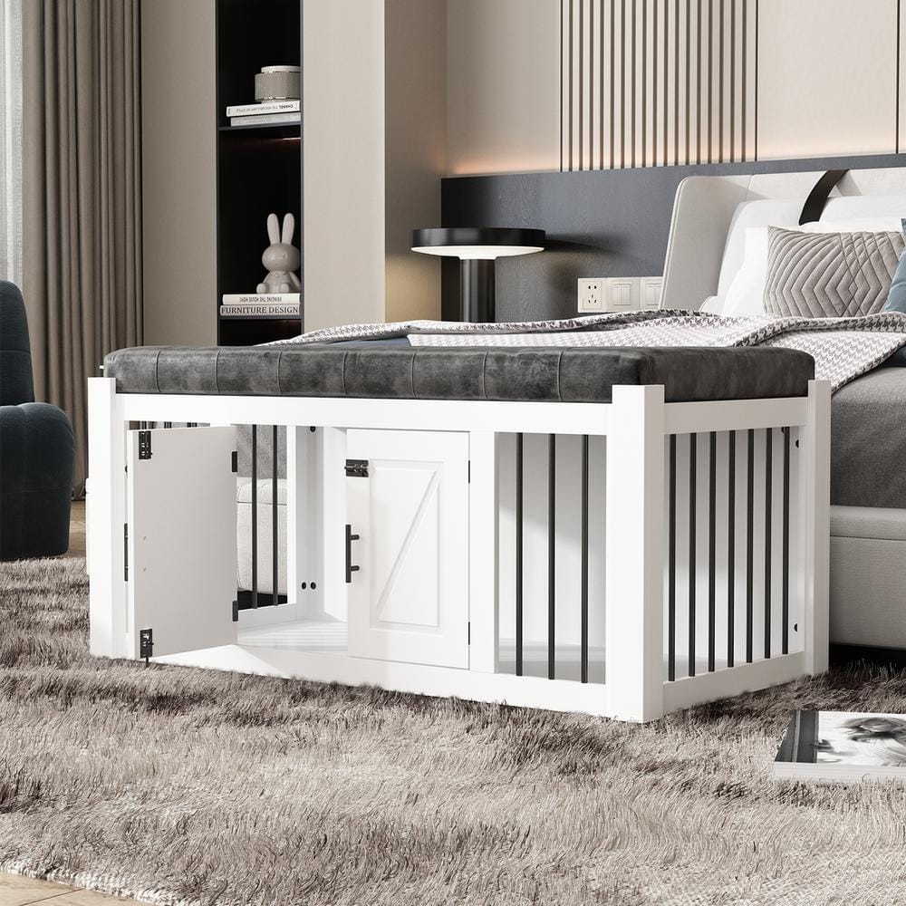 FUFU&GAGA Indoor Modern Crates Entryway Bench Furniture, Wooden Bed End ...