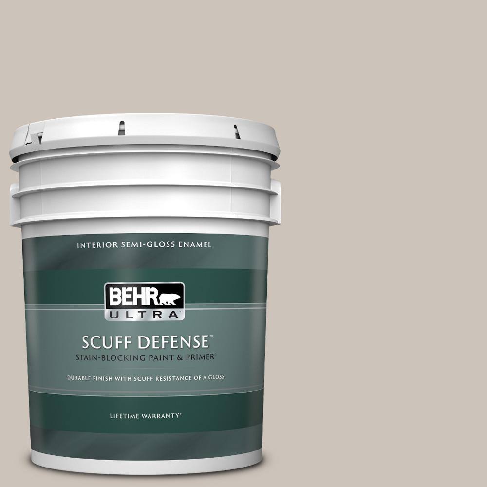 BEHR ULTRA 5 gal. #N200-2 Doeskin Gray Extra Durable Semi-Gloss Enamel ...