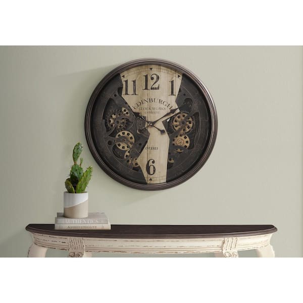30 in. Round Transitional Brown Analog Wall Clock CKJY2413-B - The Home ...
