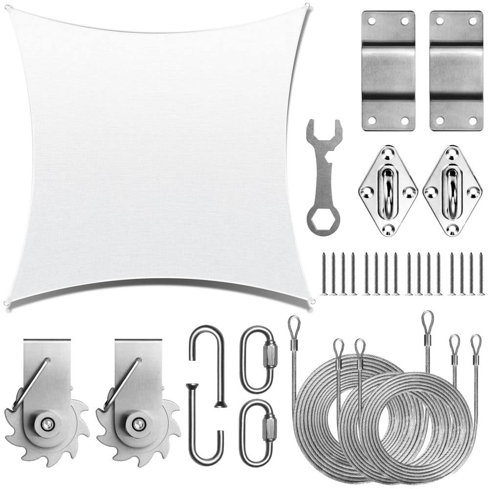 10 ft. x 10 ft. Square Sun Shade Sail with Hardware TAWAL-White SWR ...
