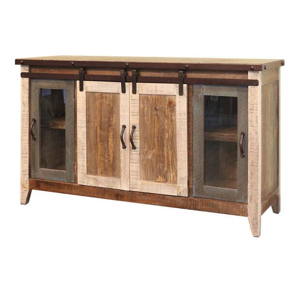 Benjara 59.75 in. Brown and Multicolor Wood TV Stand Fits TVs up to 75 ...