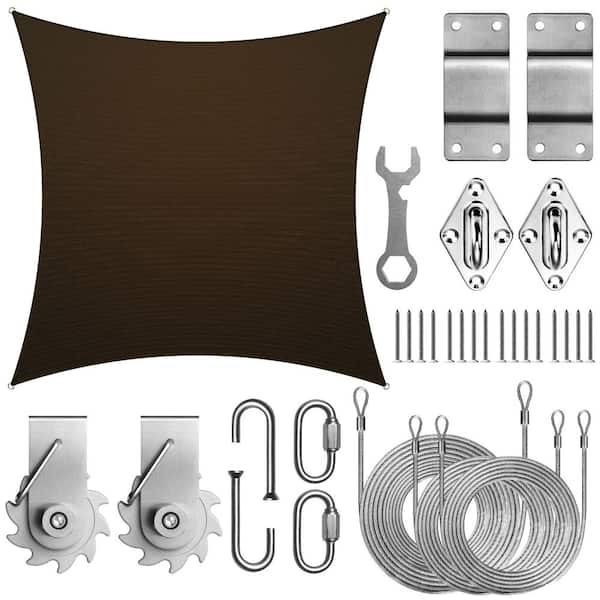12 ft. x 12 ft. Square Sun Shade Sail with Hardware TAWAL-Brown SWR ...