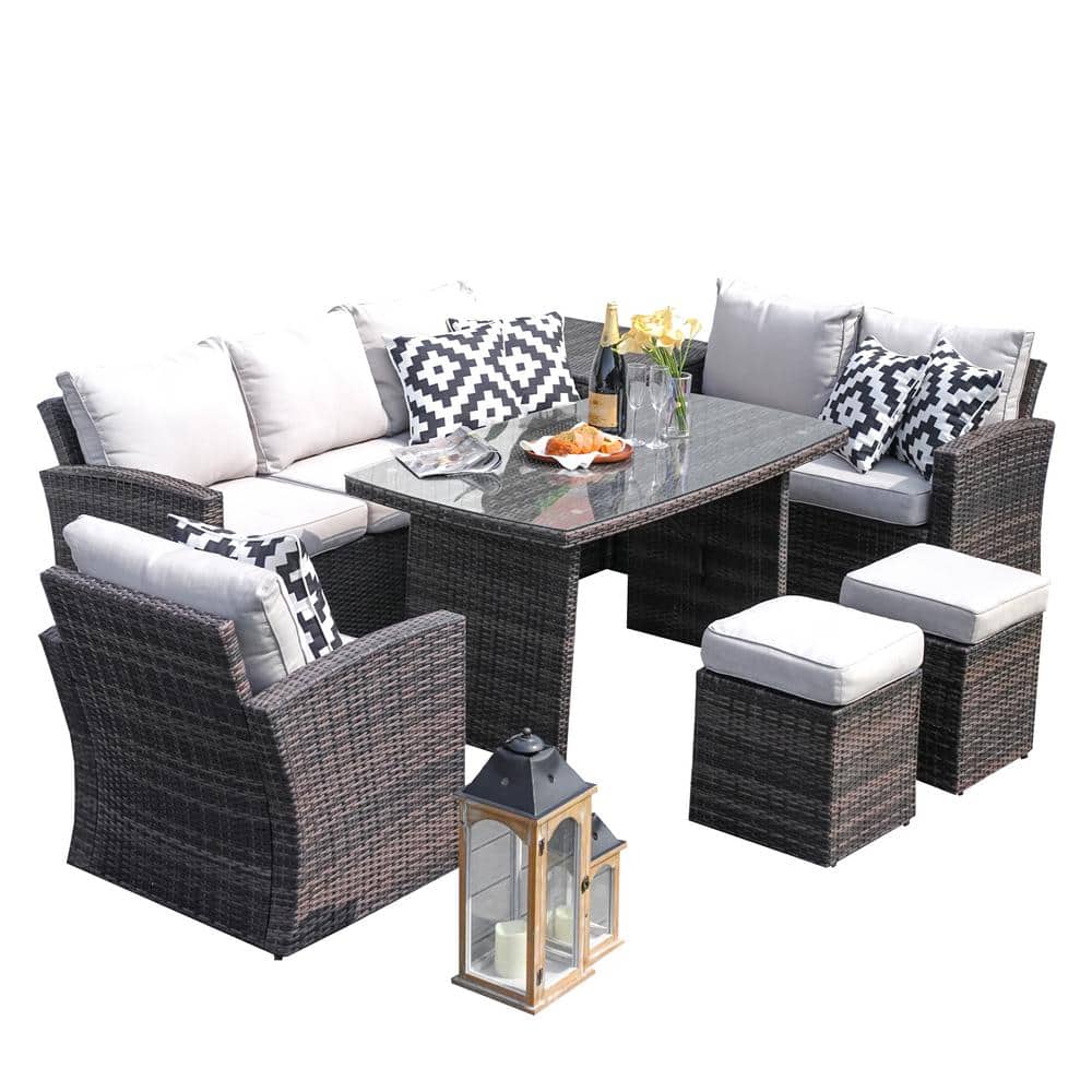moda furnishings Penny 7-Piece Wicker Patio Conversation Set with Beige ...