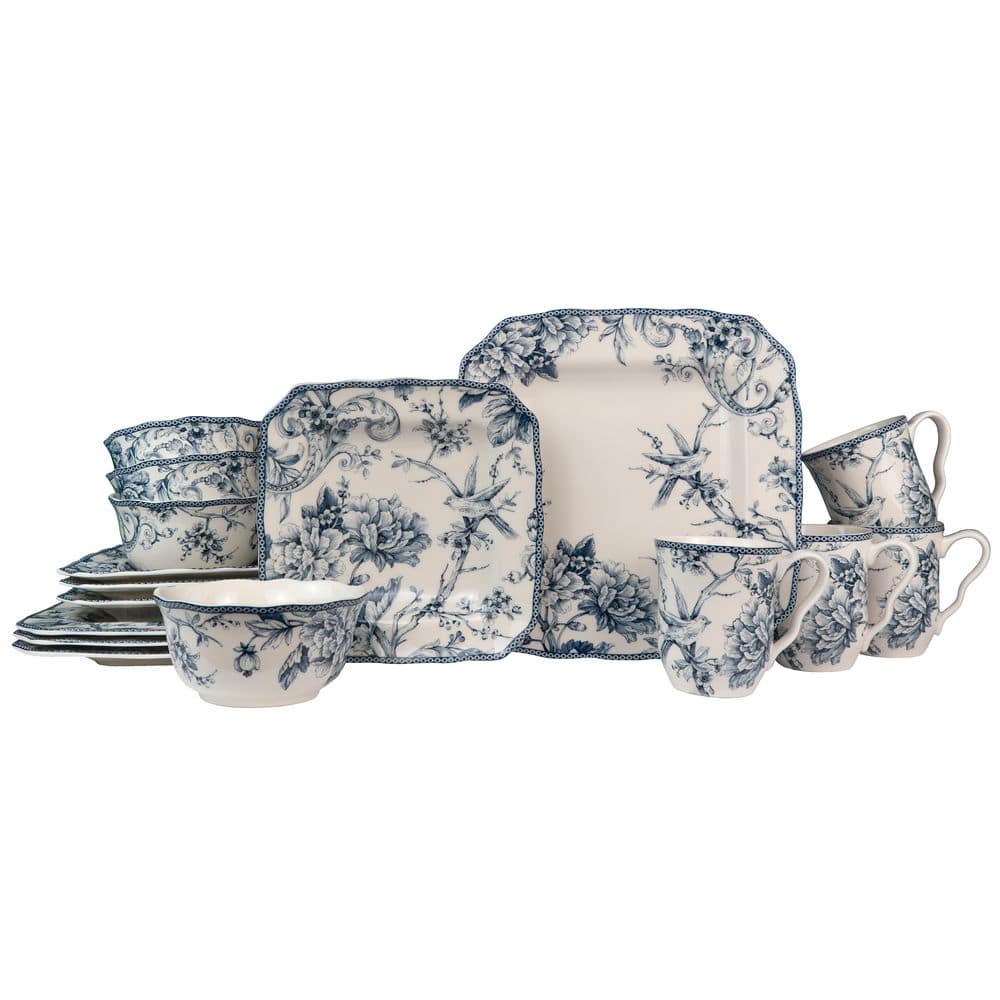 222 Fifth Adelaide 16-Piece Blue and White Dinnerware Set (Service for ...