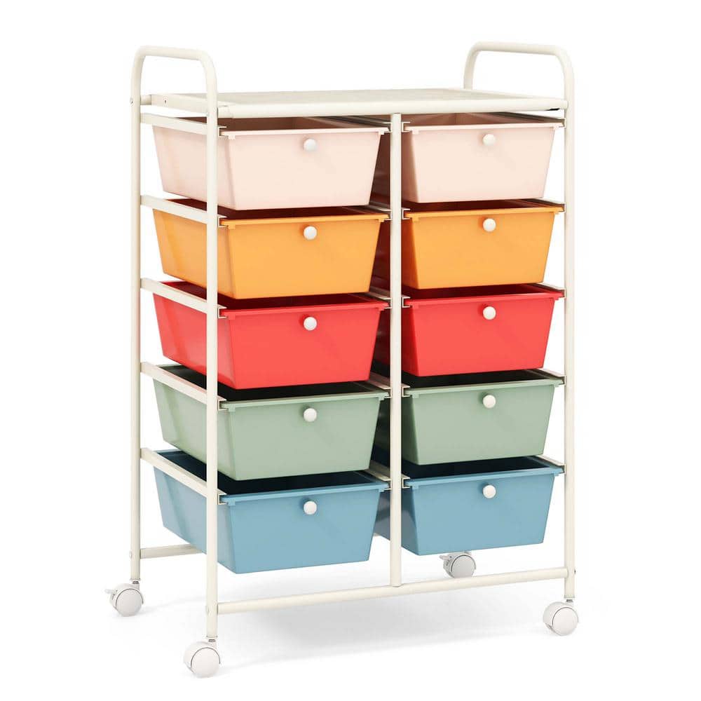 Costway 10-Drawer 4-Wheeled Plastic Storage Cart Utility Rolling ...