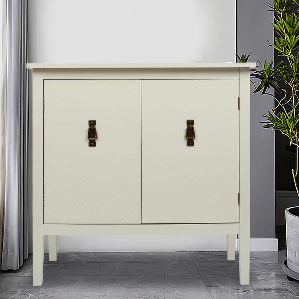 JASIWAY Vintage Off White Freestanding Accent Storage Cabinet with 2 ...