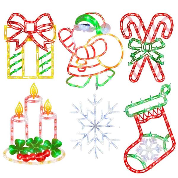 OGETFUUR 4-Piece Christmas Lighted Reindeer Gift Box Candy Cane ...
