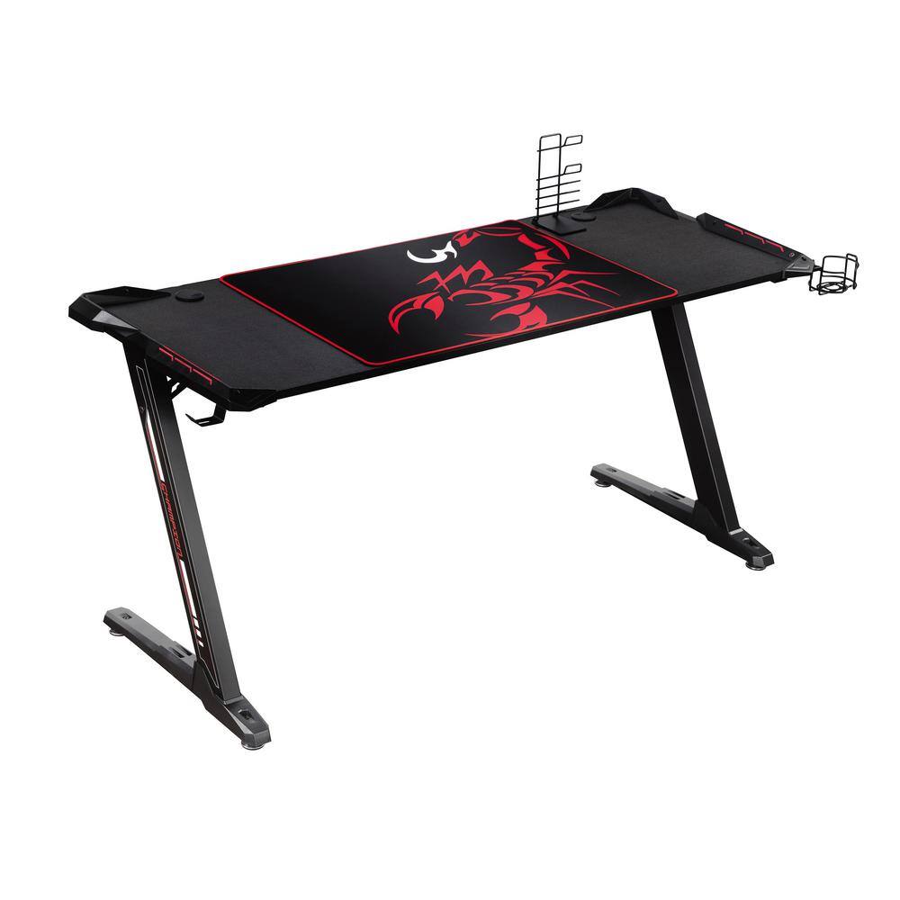 Coaster Brocton 60 in. Z-Shaped Black Gaming Computer Desk with LED ...