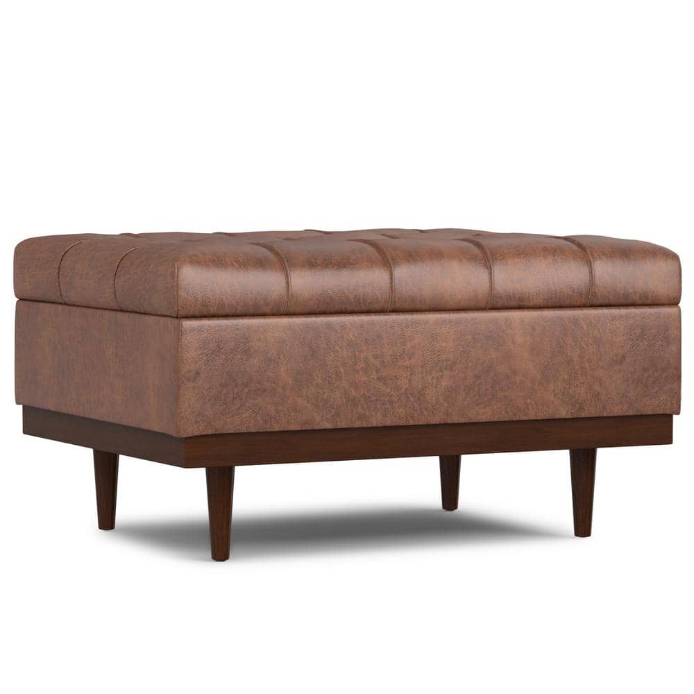 Simpli Home Mariah Distressed Saddle Brown Coffee Table Storage Ottoman ...