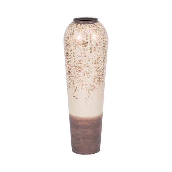 Liv & Skye 32 in. Ivory Metal Round Decorative Vase 20735-02 - The Home ...