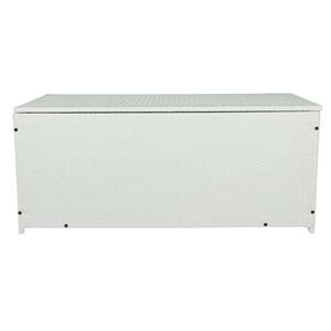 Kahomvis 113 Gal. Cream White Wicker Outdoor Storage Deck Box with Lid ...
