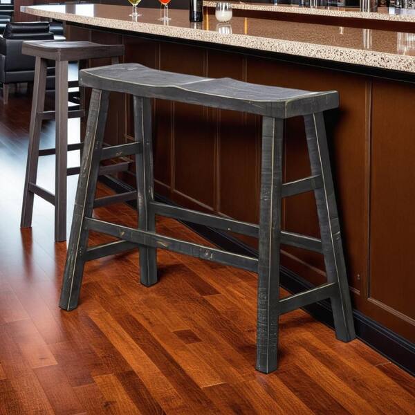 Benjara Rena Rustic Black Bench with Bar Height and Angled Legs 33 in ...