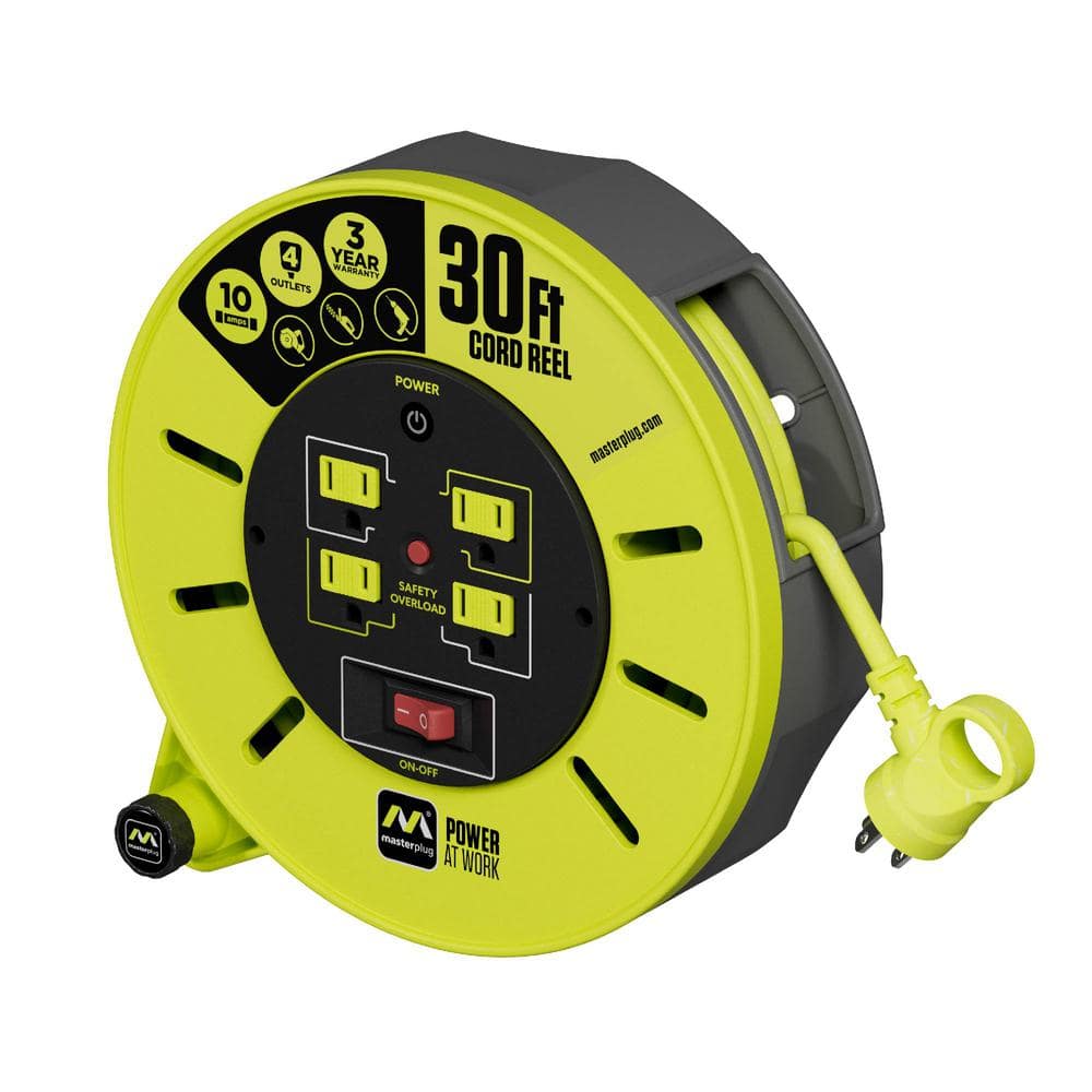 Masterplug Cassette Reel 30 ft. 16 AWG/3 10 Amp Extension Cord Reel ...