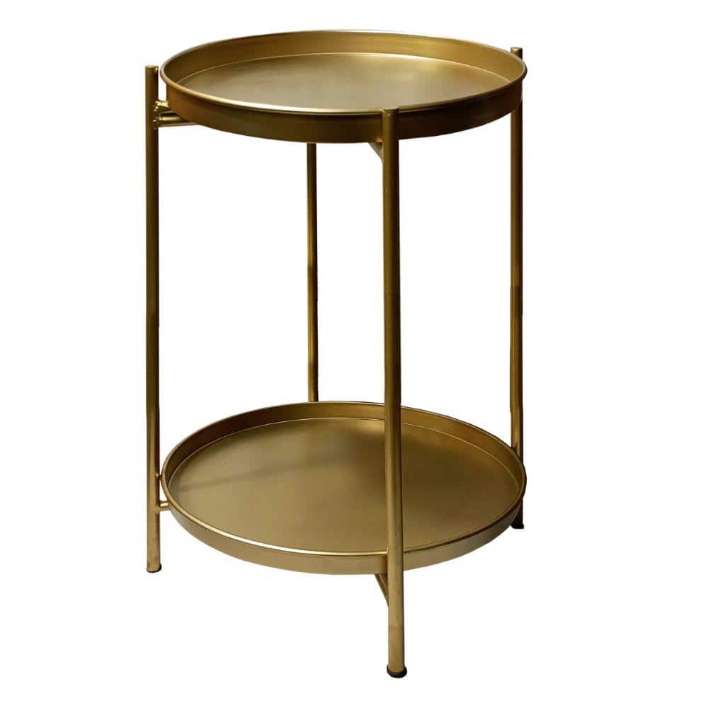 THE URBAN PORT Vica15 in. Matte Gold Round Metal Top High Side End ...