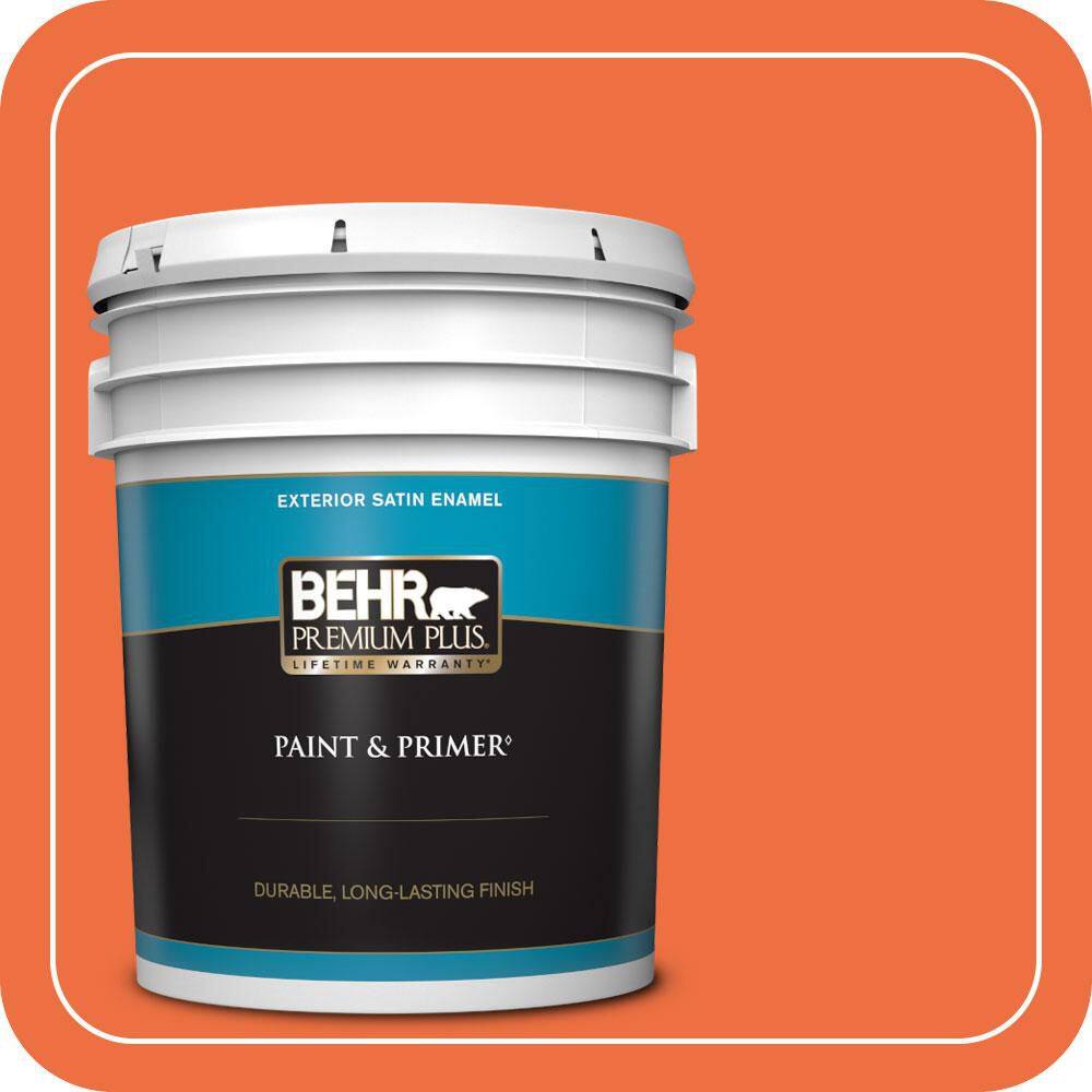 BEHR PREMIUM PLUS 5 gal. #210B-6 Aurora Orange Satin Enamel Exterior ...