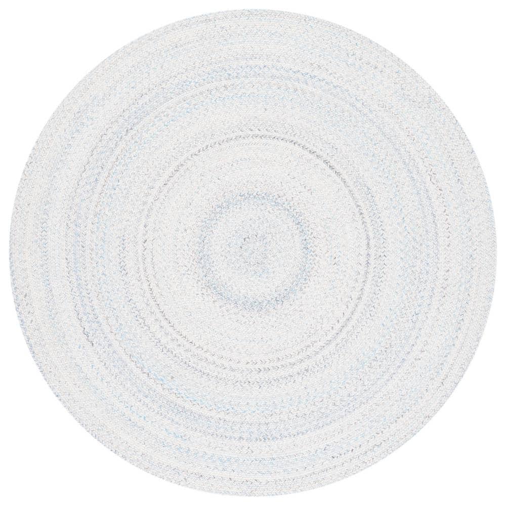 SAFAVIEH Braided Ivory Light Blue 6 ft. x 6 ft. Abstract Round Area Rug ...