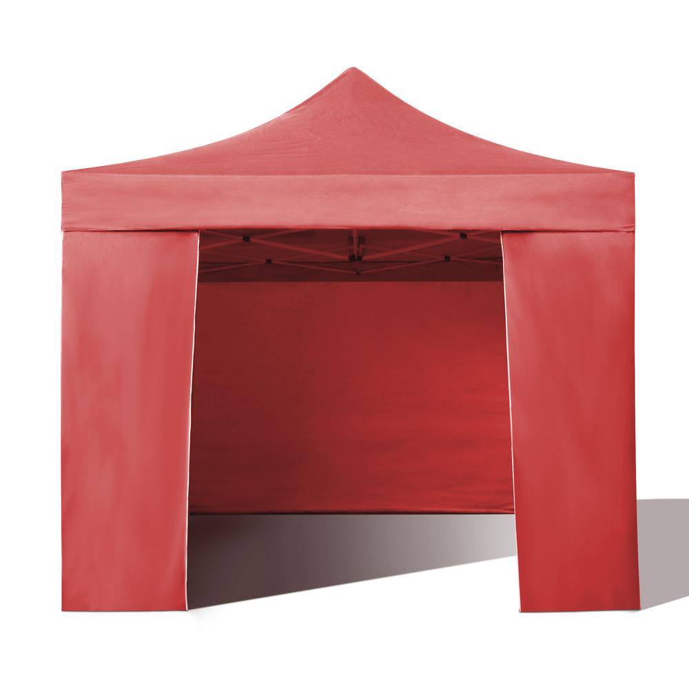 Zeus & Ruta 10 ft. x 10 ft. Red Outdoor Pop Up Canopy Tent for Backyard ...