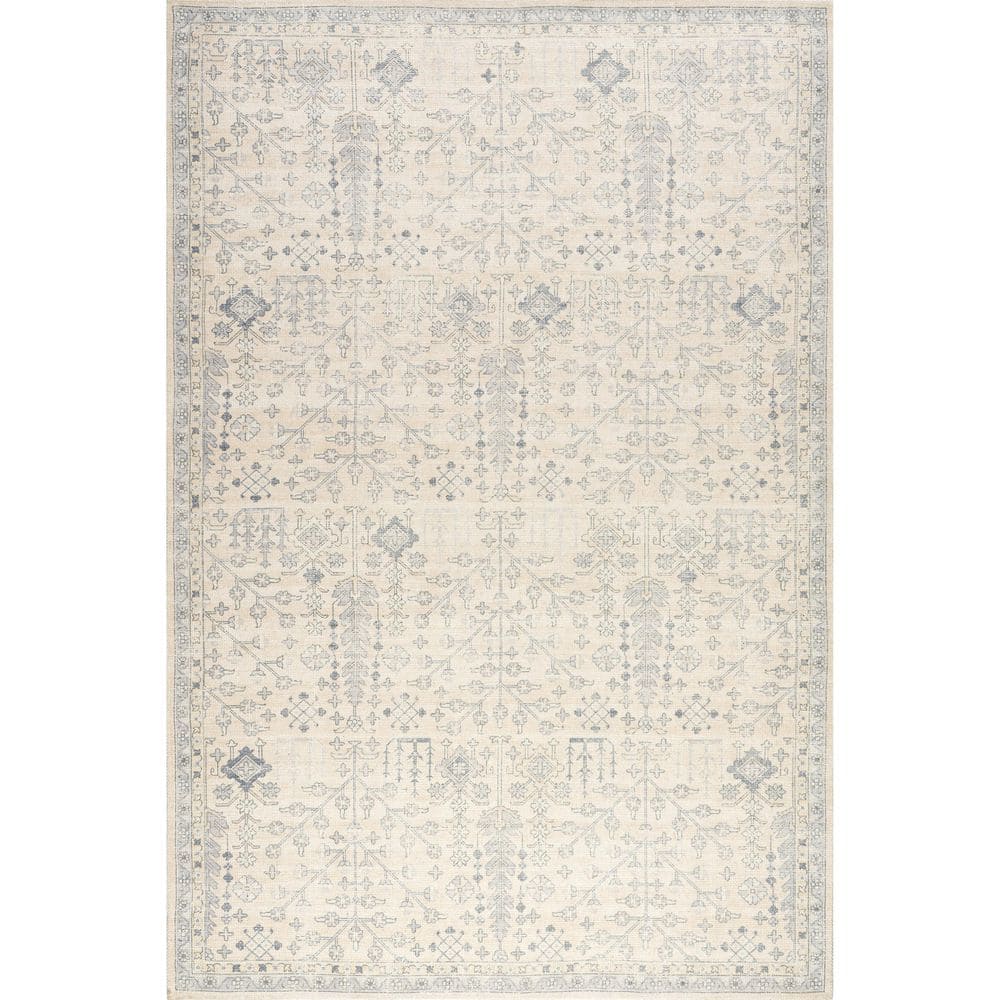 RUGS USA Flora Wool Cotton Slate Blue 10 ft. x 14 ft. Indoor/Outdoor ...