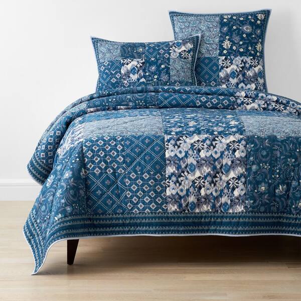 The Company Store Shobha Indigo Patchwork Blue Multi Full/Queen Cotton ...