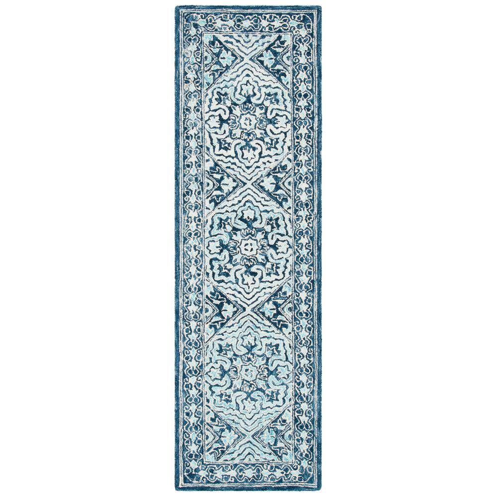 SAFAVIEH Trace Navy/Light Blue 2 ft. x 12 ft. Border Runner Rug TRC507N ...