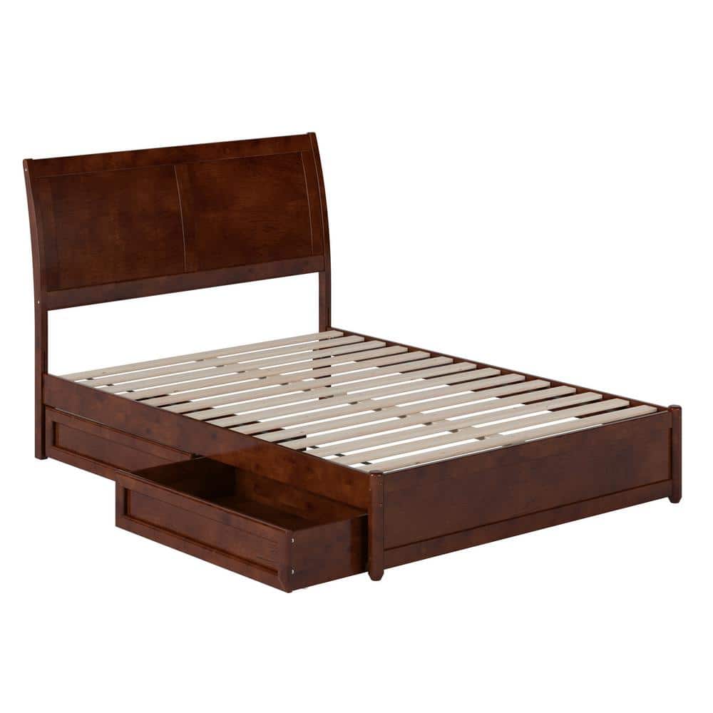 AFI Andorra Walnut Brown Solid Wood Frame Full Platform Bed with Panel ...