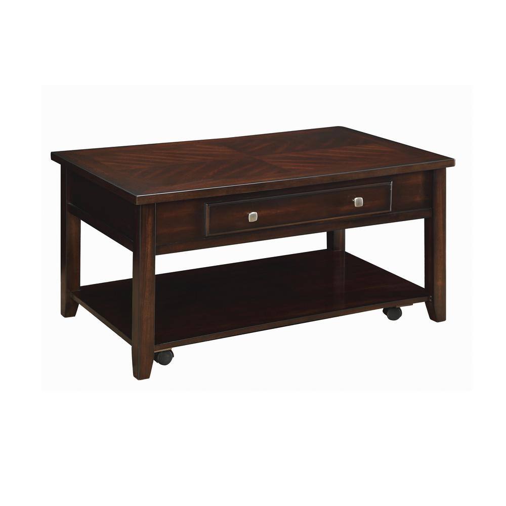 Coaster 40 in. Walnut Rectangle Wood Coffee Table with Lift Top and ...