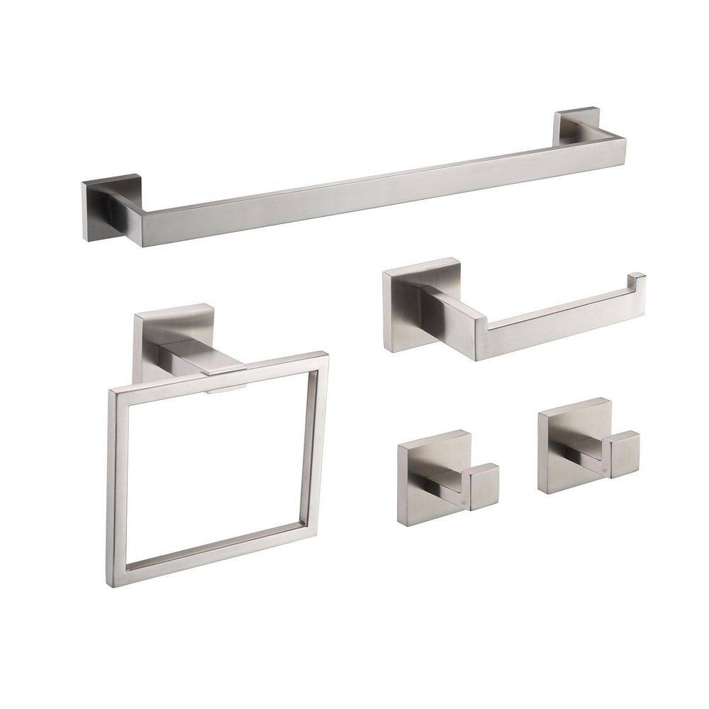 LANDOLT 5-Piece Bath Hardware Set in Stainless Steel with Towel Bar ...