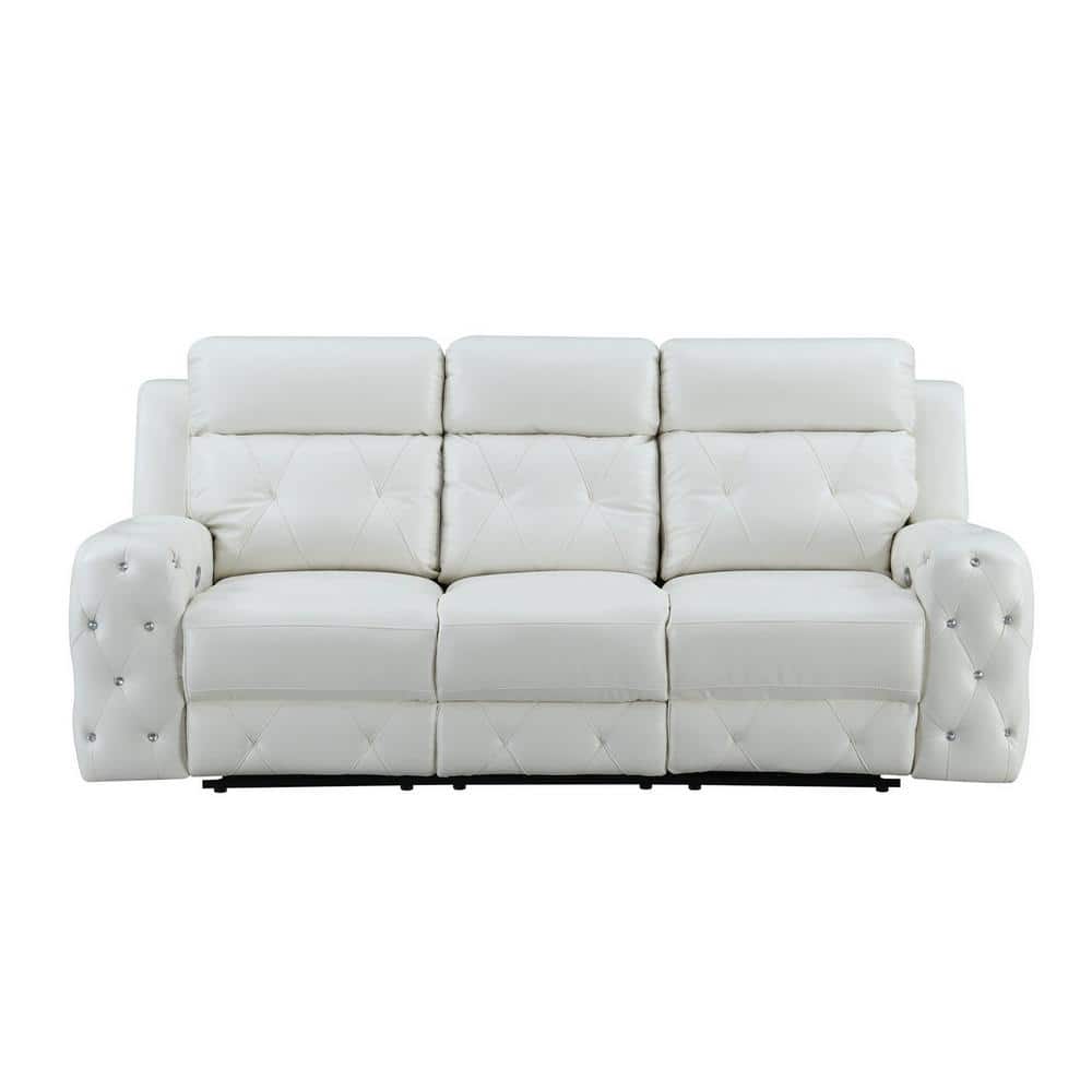 HomeRoots Charlie 87 in. W Round Arm Faux Leather Straight White Sofa ...