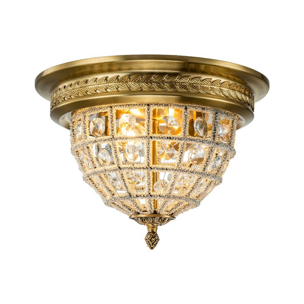 EDISLIVE Allenglade 11.8 in. 2-Light Brass Crystal Sphere Flush Mount ...