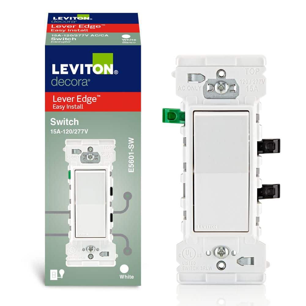 Leviton Decora Lever Edge 15 Amp 120/277 Volt Single Pole Switch, White ...
