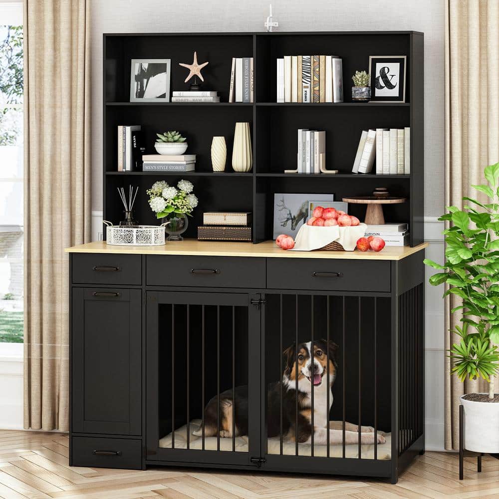 FUFU&GAGA Dog House Furniture Style Dog Crate Storage Cabinet, Large Dog Crate With Shelf and ...