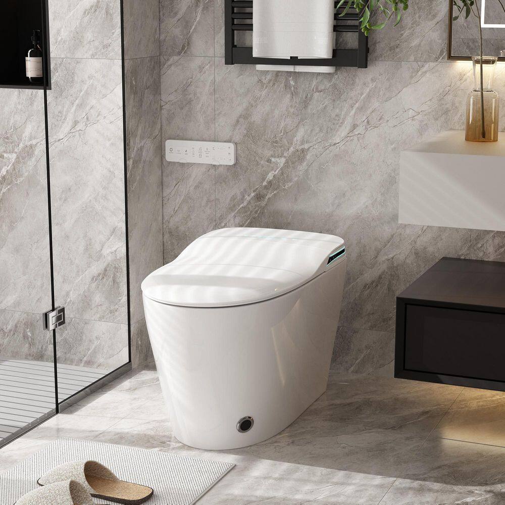 FUFU&GAGA Elongated Smart Bidet Toilet 1.28GPF in White with Foot ...