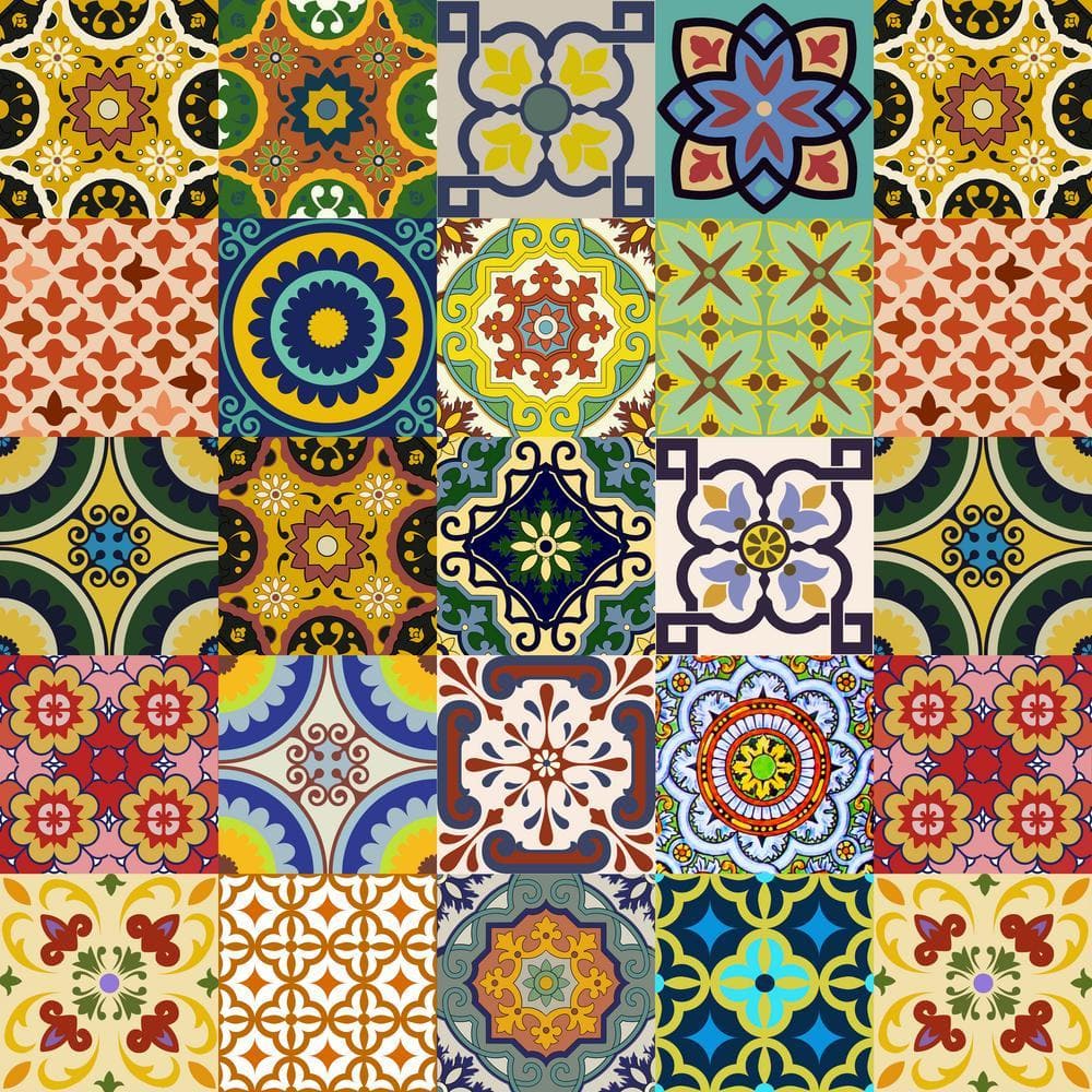 MI ALMA Floral C 5 in. x 5 in. Vinyl Peel and Stick Tile (24 Tiles, 4. ...