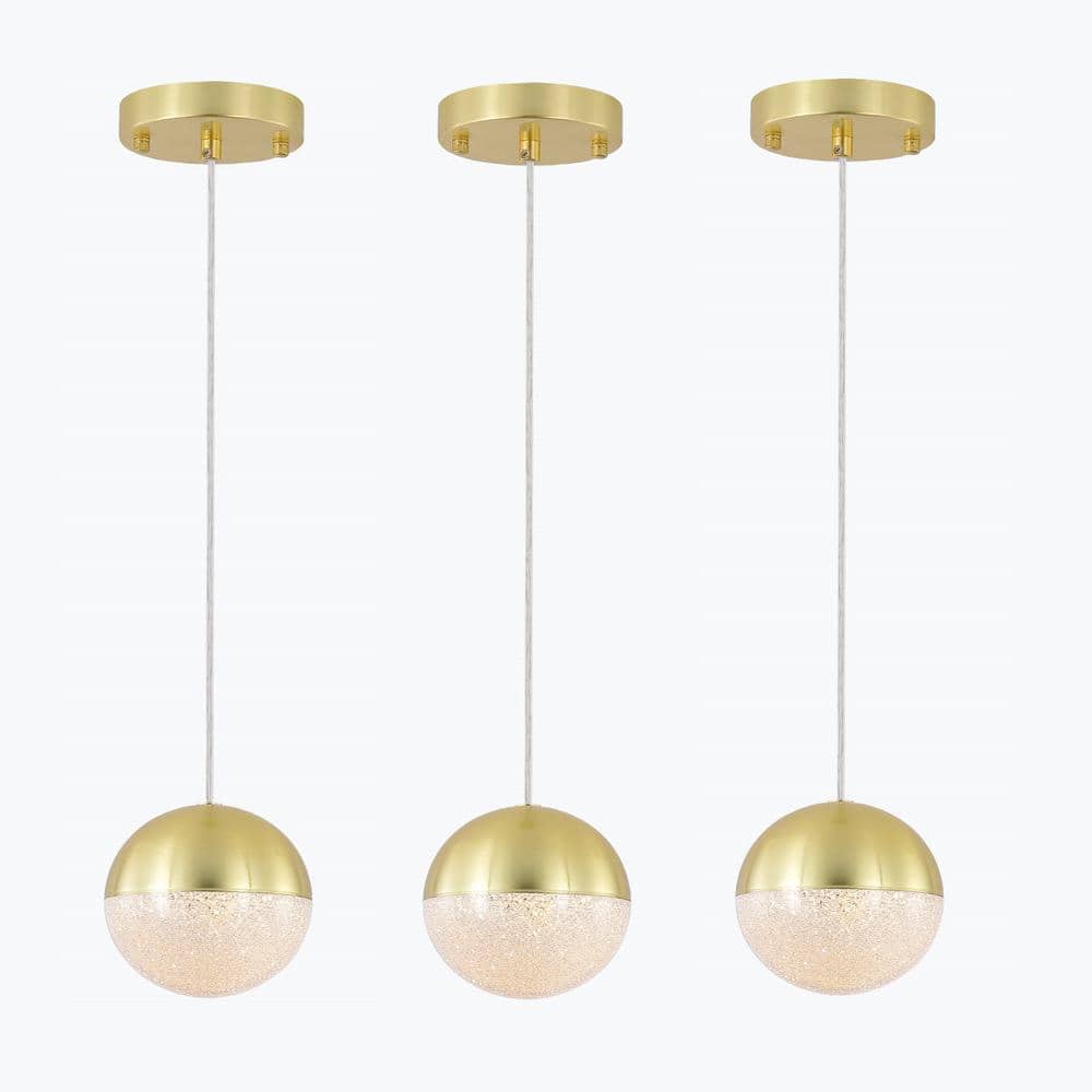 CIPACHO 3-Light Dimmable Integrated LED Gold Ball Pendant Chandelier ...