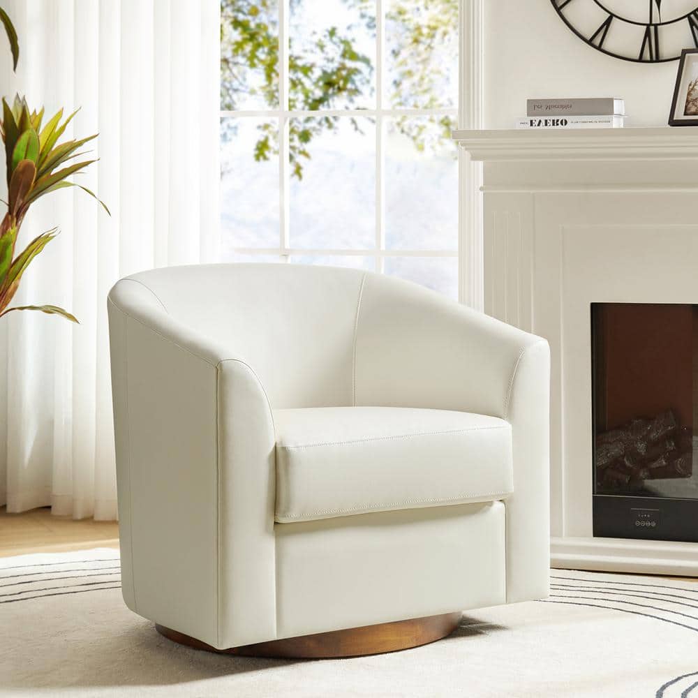 JAYDEN CREATION Meroy 30.5 in. Wide White Modern Swivel Barrel Faux ...