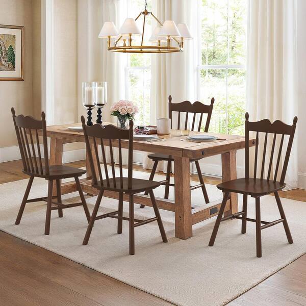 OrangeOne Walnut Wave Spindle Back Dining Chairs Classic Solid Wood ...