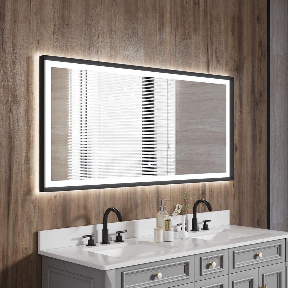 FORCLOVER 60 in. W x 28 in. H Large Rectangular Framed Anti-Fog Back ...