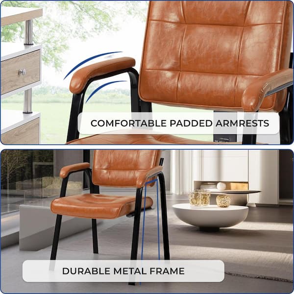 HOMESTOCK Caramel Office Guest Chair Set of 2 Leather Executive Waiting Room Chairs Lobby Reception Chairs with Padded Arm Rest 40977HD