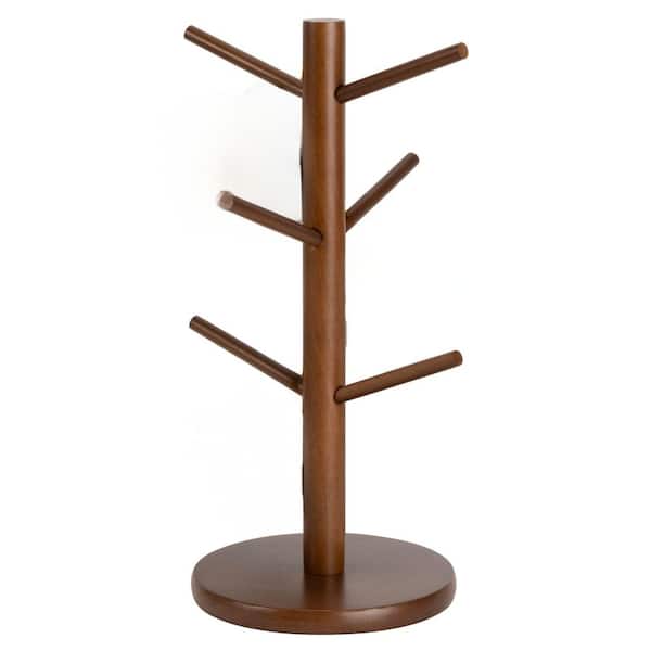 Wudkey 6-Hook Brown Coffee Cup Mug Holder Tree with Non-Slip Bottom for ...