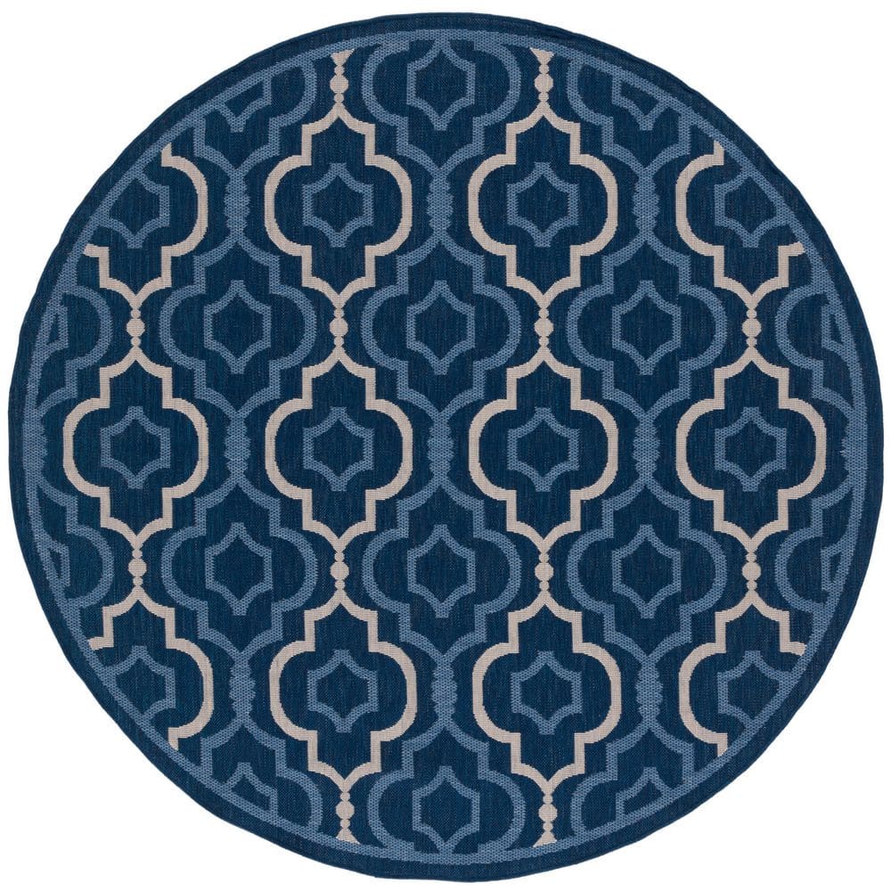 SAFAVIEH Courtyard Navy/Beige 7 ft. x 7 ft. Floral Trellis Indoor ...