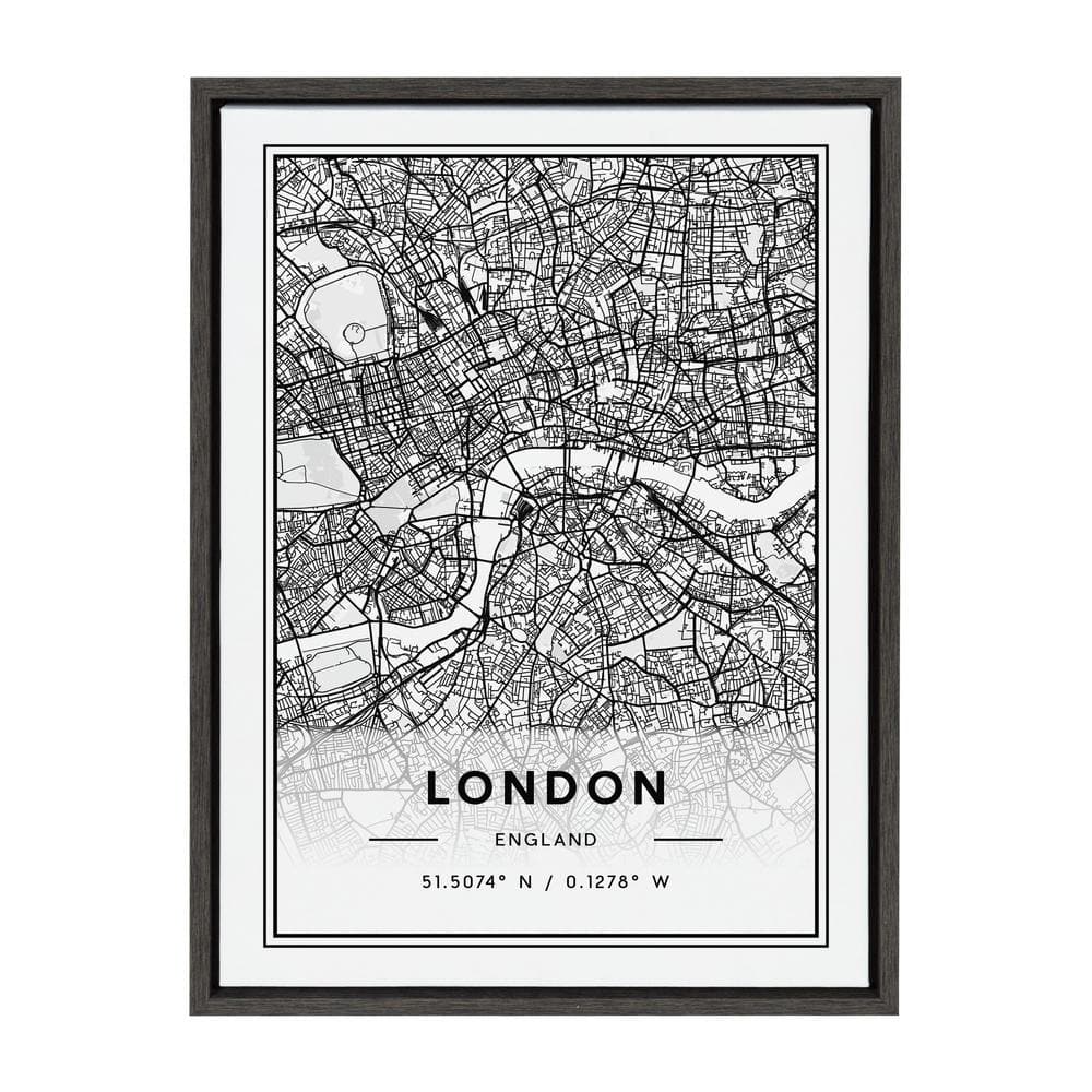 Kate and Laurel Sylvie London Modern Map by Jake Goossen Framed Canvas Maps Art Print 18 in. x ...