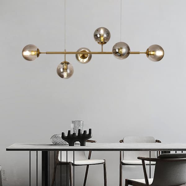 Boswellet 6-Light Gold Linear Chandelier for Kitchen Island with No ...