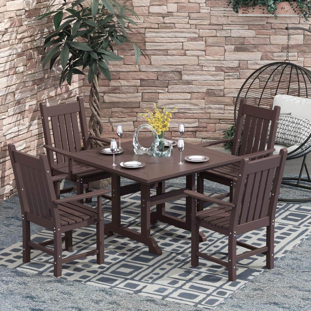 WESTIN OUTDOOR Hayes 5-Piece HDPE Plastic Outdoor Patio Dining Set with ...