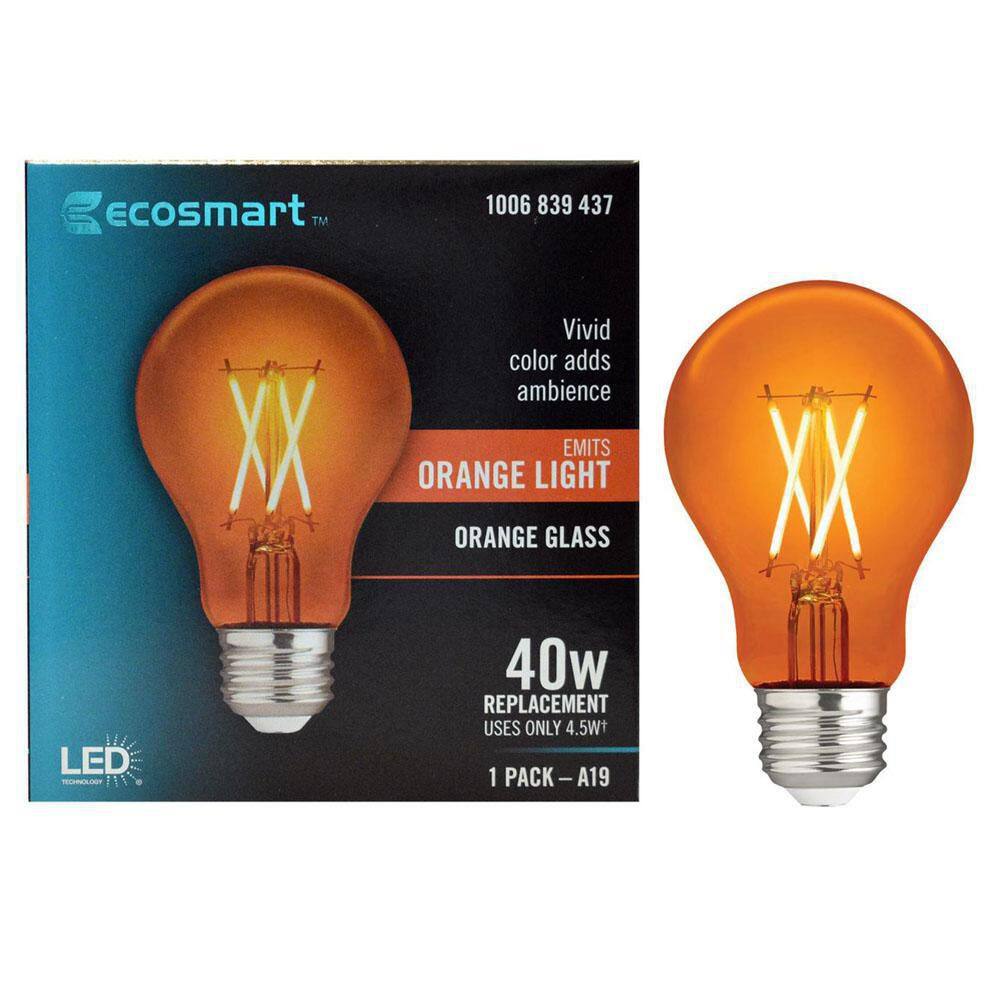 EcoSmart 40-Watt Equivalent A19 Dimmable Filament Orange Colored Glass ...